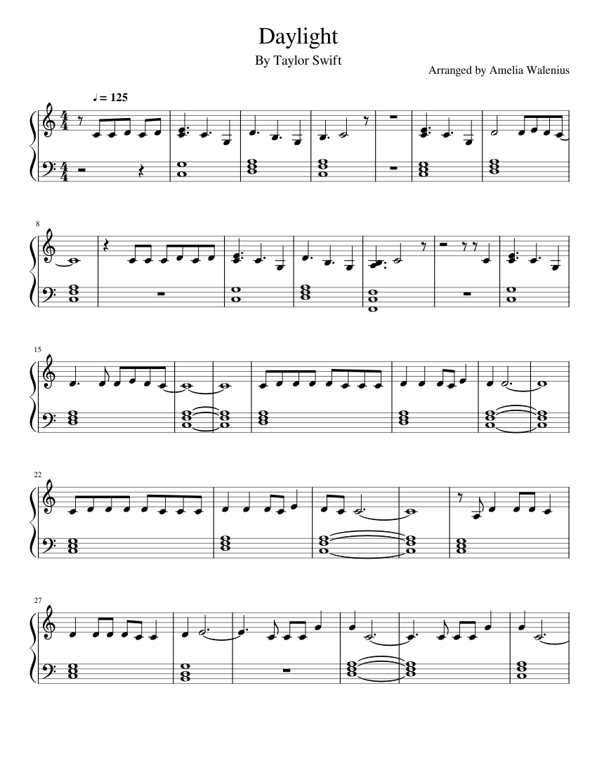 Daylight Sheet Music for Piano (Solo) | MuseScore.com