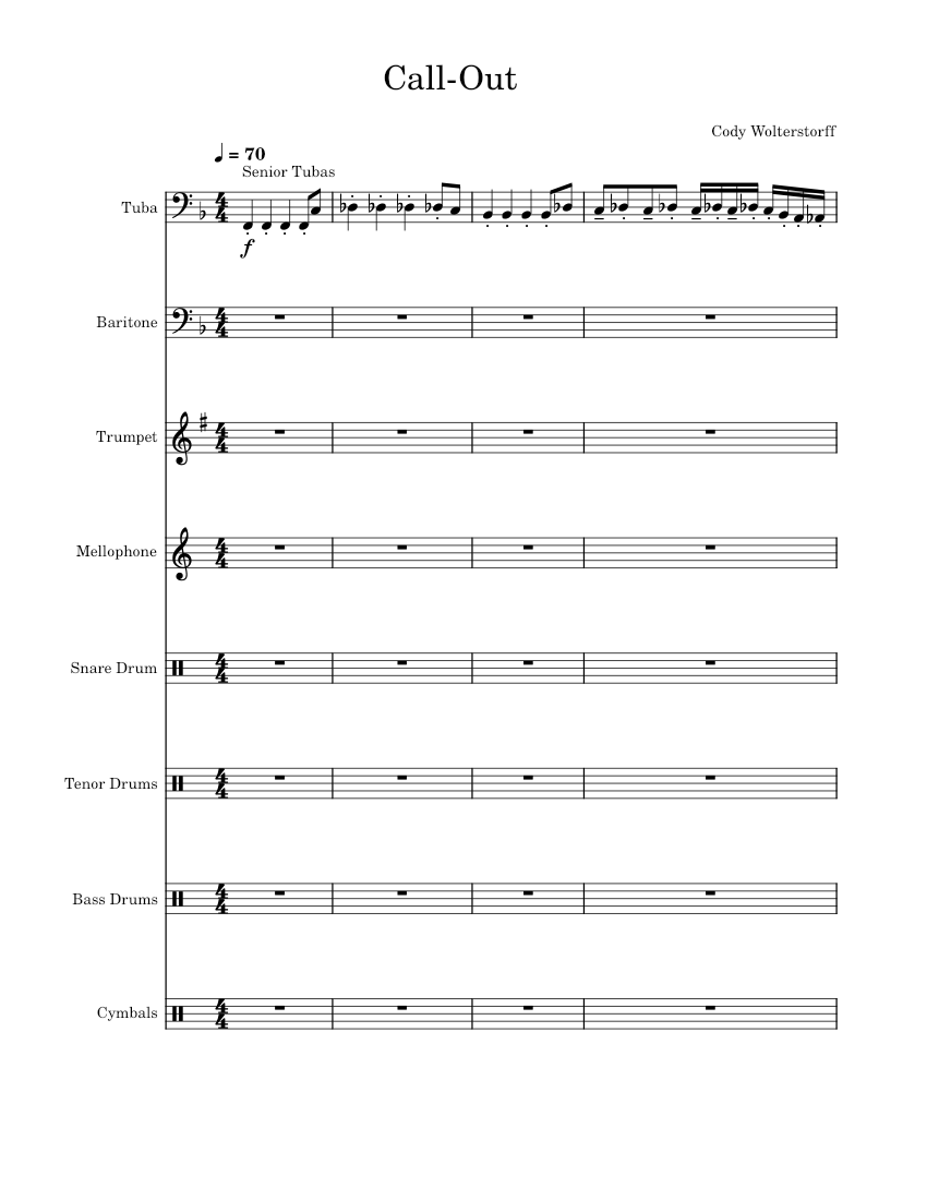 Call-Out Sheet music for Tuba, Mellophone, Snare drum, Crash & more ...