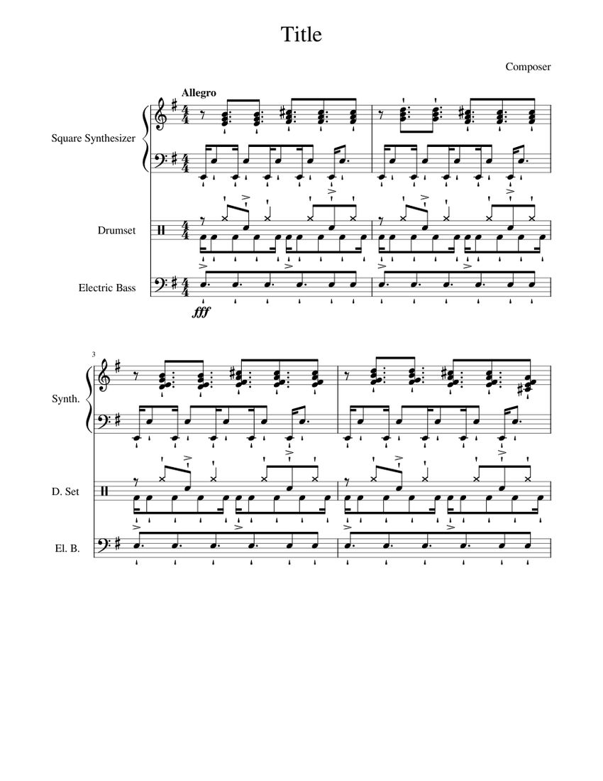 cc Sheet music for Bass guitar, Drum group, Synthesizer (Mixed Trio ...