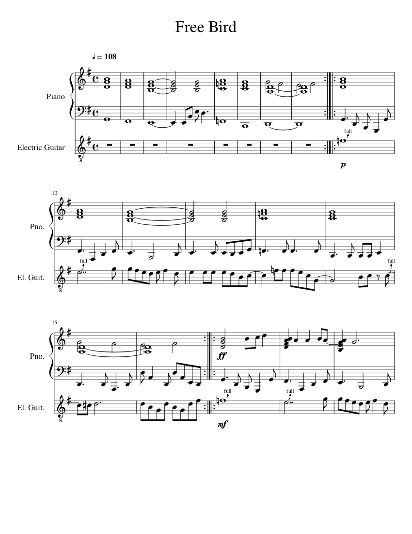 Free Bird Sheet Music for Piano, Guitar (Mixed Duet) | MuseScore.com