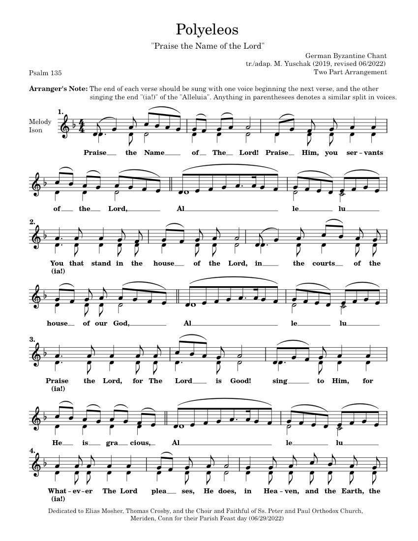 Polyeleos - German Byzantine Chant tr./adap. M. Yuschak (2019, revised ...