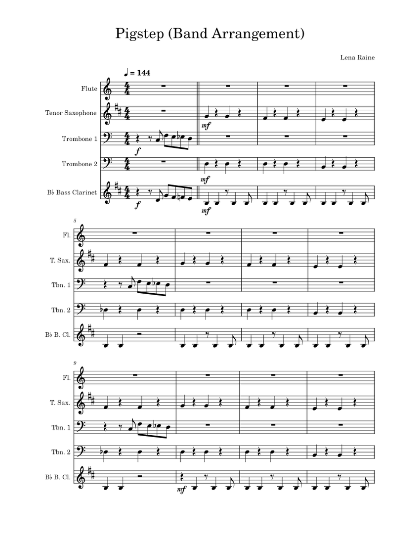 Pigstep – Lena Raine Sheet music for Trombone, Flute, Clarinet bass ...