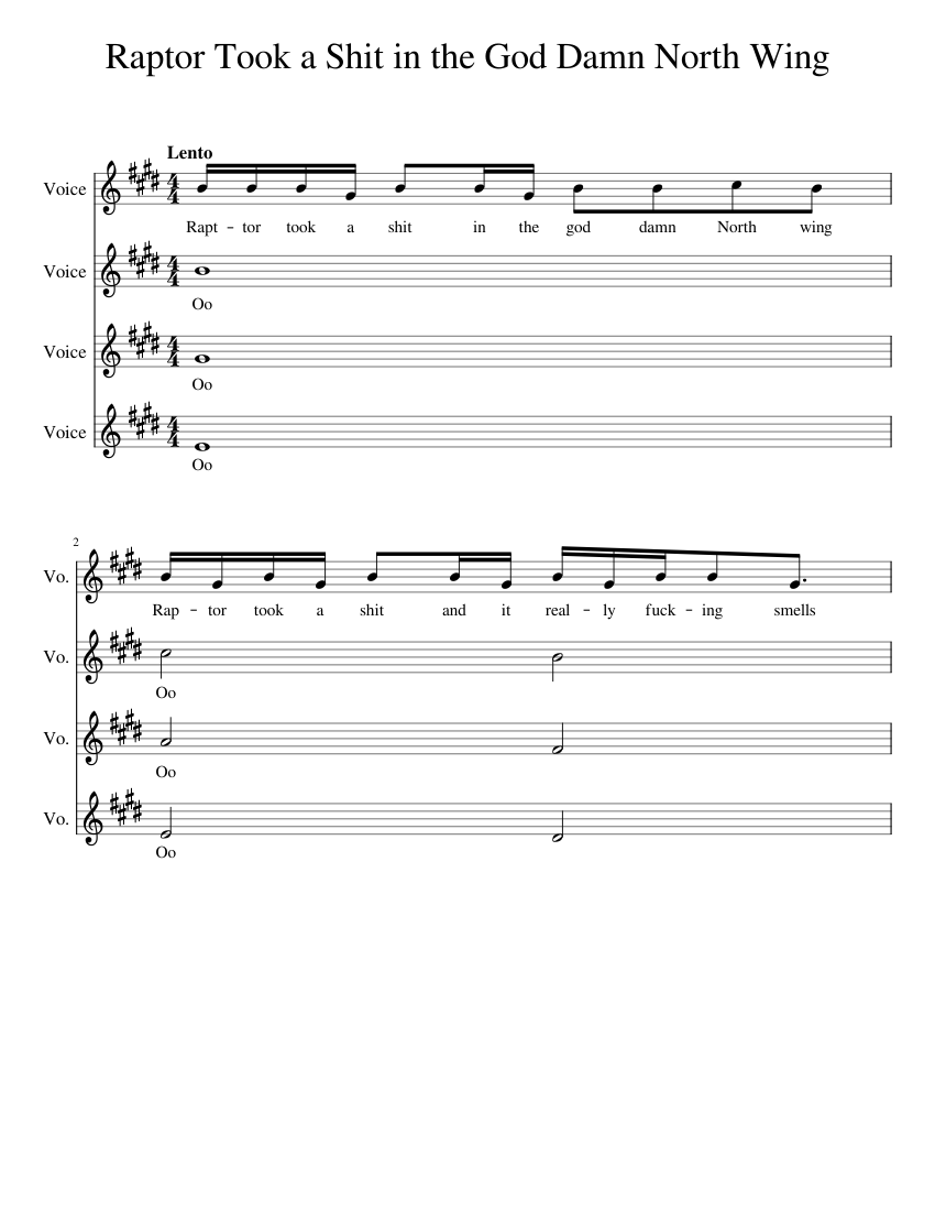 Raptor Took a Hit in the God Damn North Wing Sheet music for Vocals ...