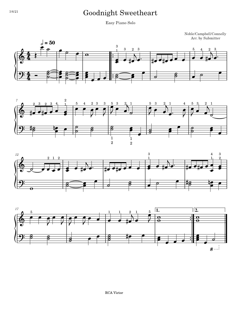 Goodnight Sweetheart Sheet Music for Piano (Solo) easy | MuseScore.com