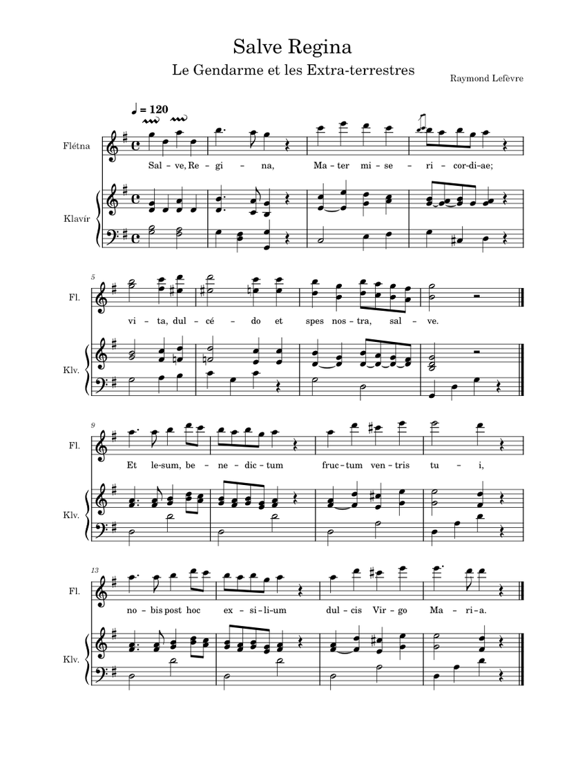 Salve Regina – Raymond Lefèvre Sheet Music for Piano, Flute (Solo) | MuseScore.com