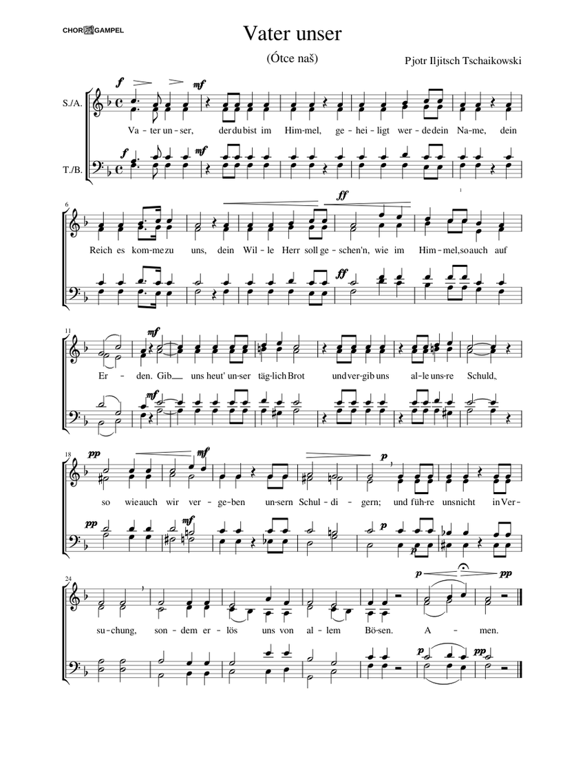 Vater Unser - Pjotr Iljitsch Tschaikowski Sheet music for Vocals (Choral) | Musescore.com