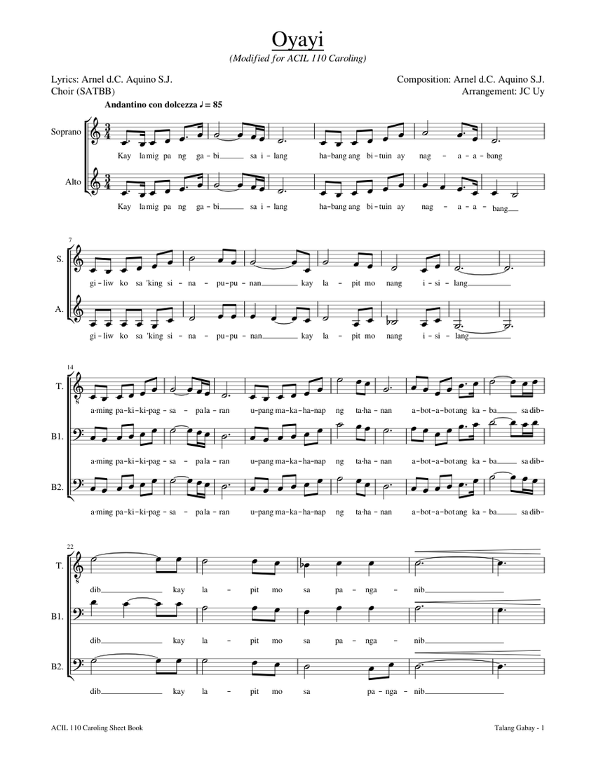Oyayi Sheet music for Bass guitar (SATB) | Musescore.com