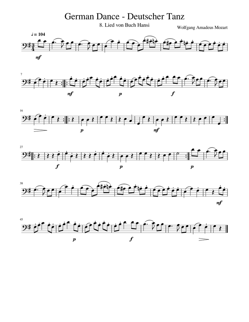 German Dance - Deutscher Tanz _ Mozart Sheet Music for Piano (Solo) Easy | MuseScore.com
