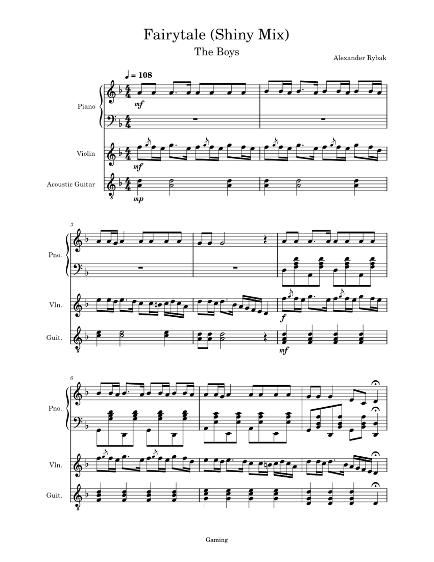 Fairytale – Alexander Rybak Sheet Music for Piano, Violin, Guitar ...