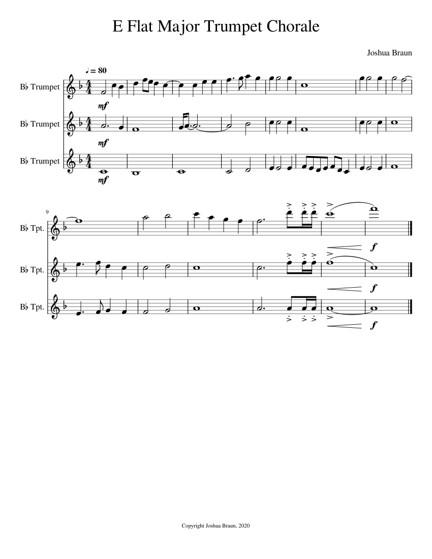 E Flat Major Trumpet Chorale Sheet Music for Trumpet in b-flat (Brass ...
