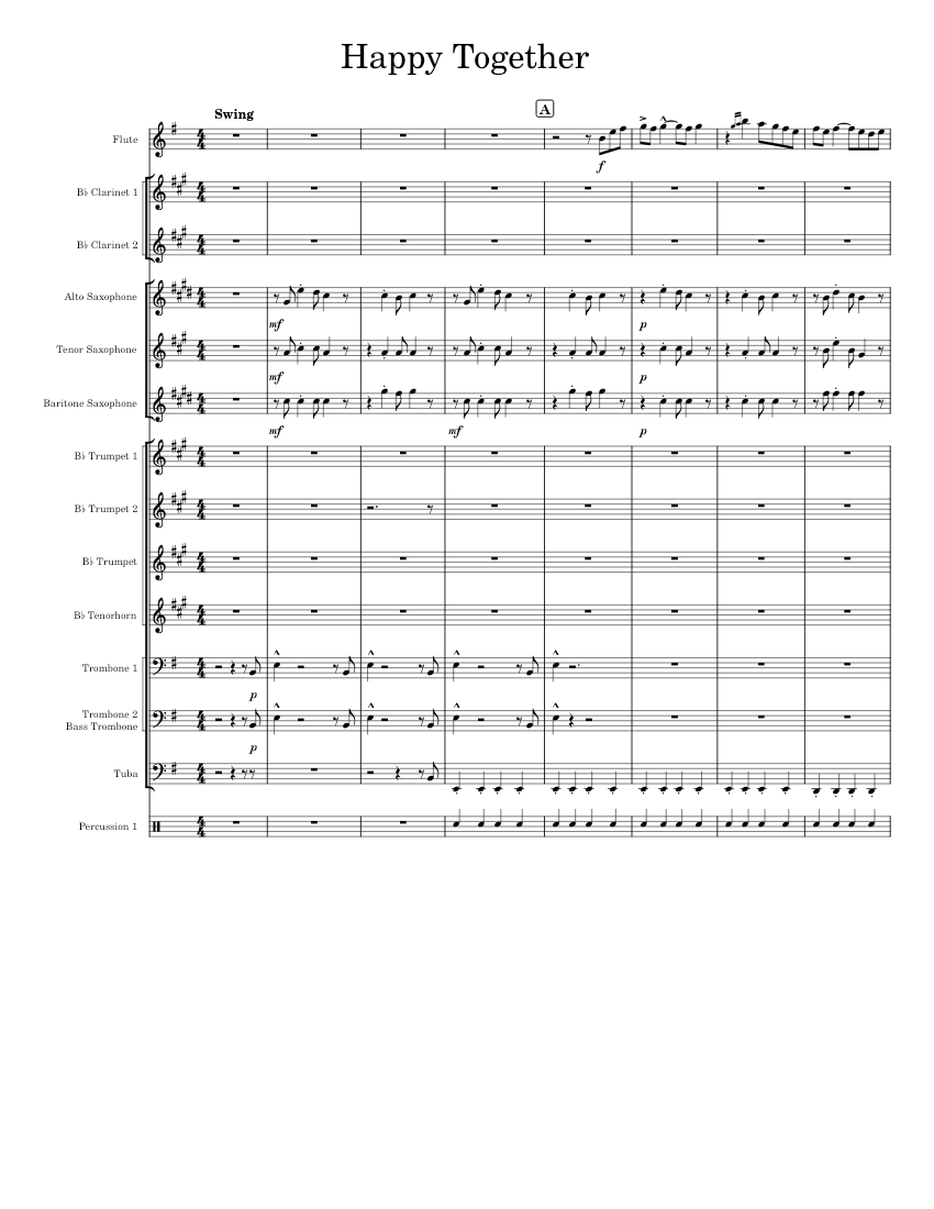 Happy Together - The Turtles Sheet Music for Trombone, Tuba, Flute ...