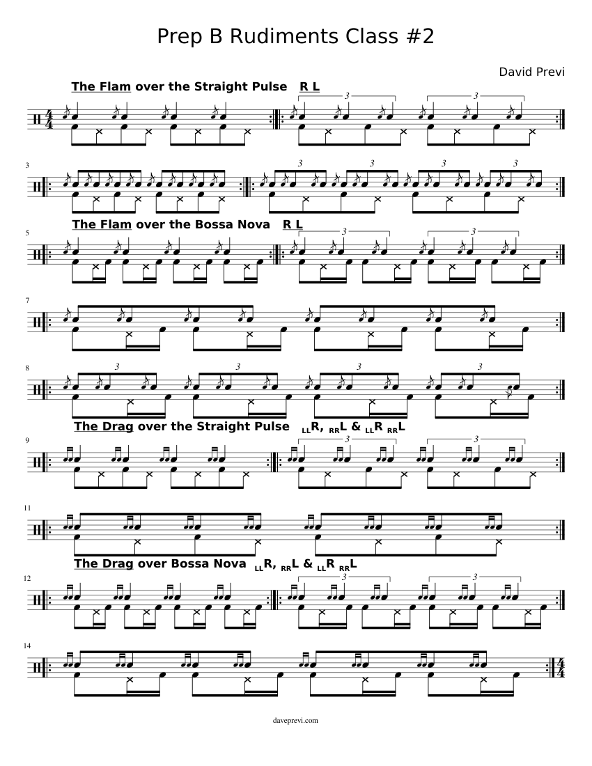 Prep B Rudiments Class #2 Sheet Music for Drum group (Solo) | MuseScore.com