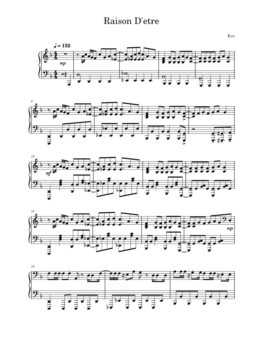 Raison d'etre – Eve Raison D'etre Sheet music for Piano (Solo) | Musescore.com