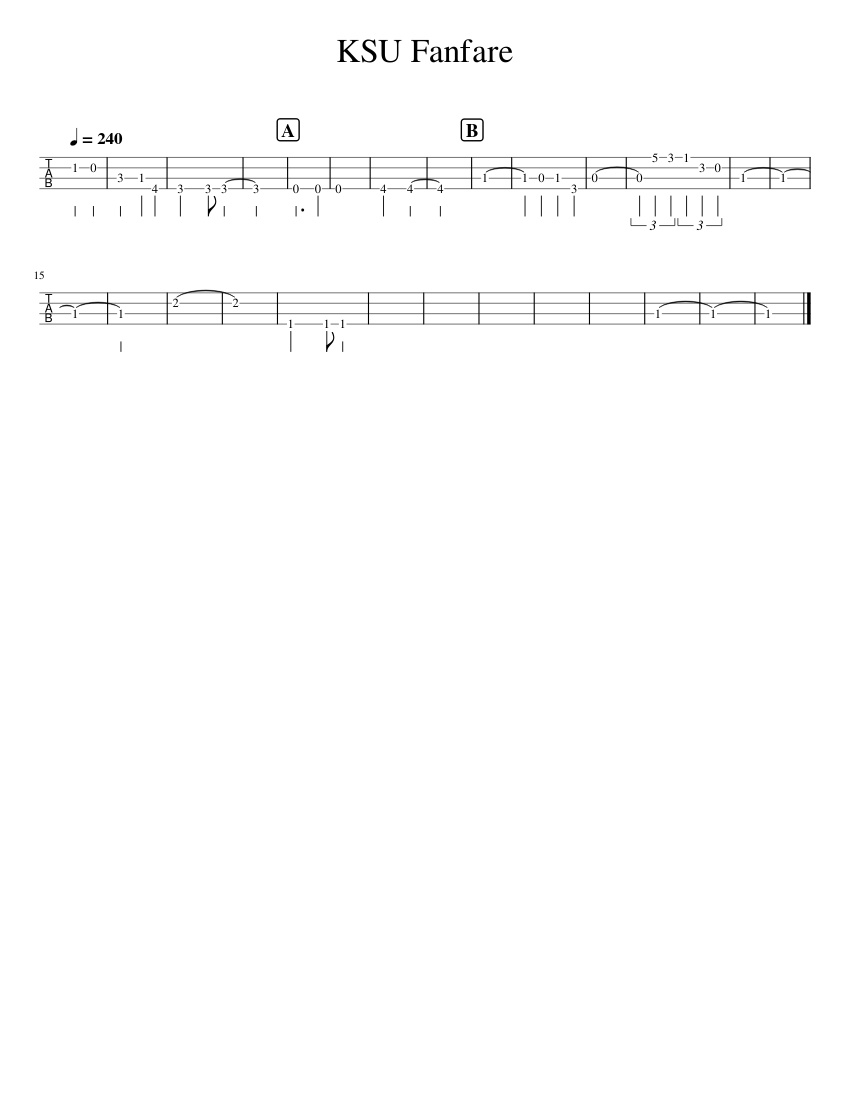 KSU_Fanfare Sheet Music and Tab for Bass guitar (Solo) | MuseScore.com
