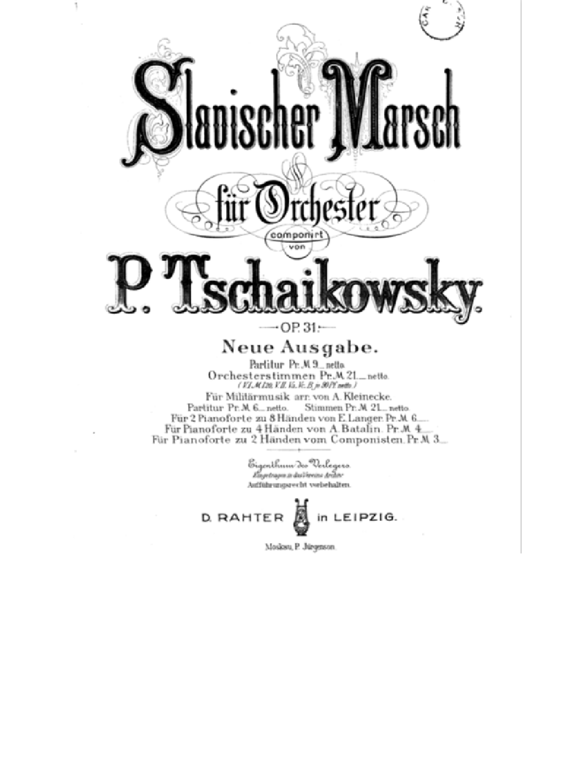 March Slave Op 31 (Full Score) Sheet Music for Tuba, Trombone tenor ...