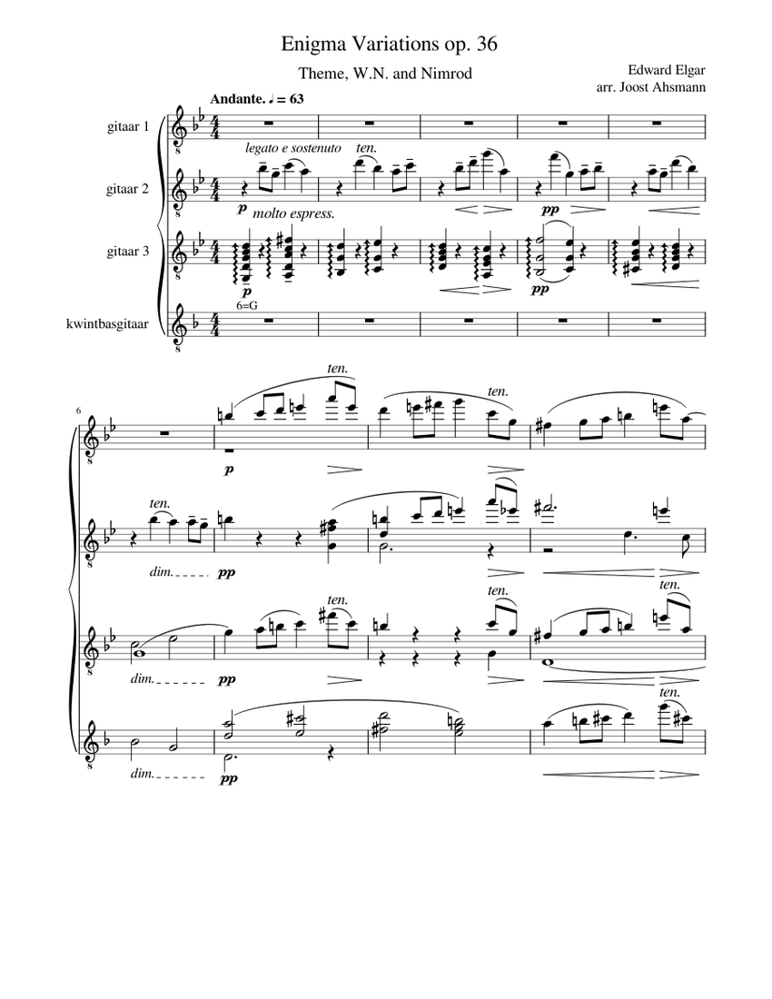 Enigma Variations Op. 36 theme and 2 variations 3 gitaren en ...