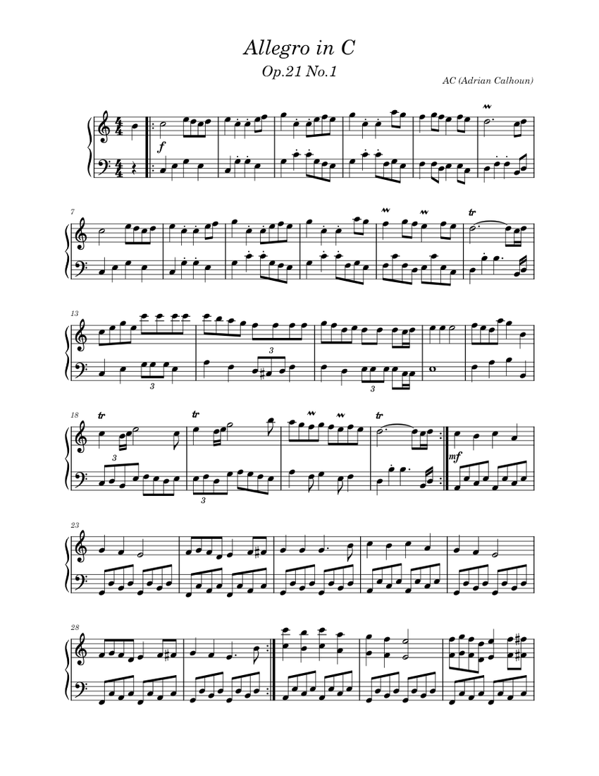 Allegro in C Op.21 No.1 Sheet music for Piano (Solo) | Musescore.com