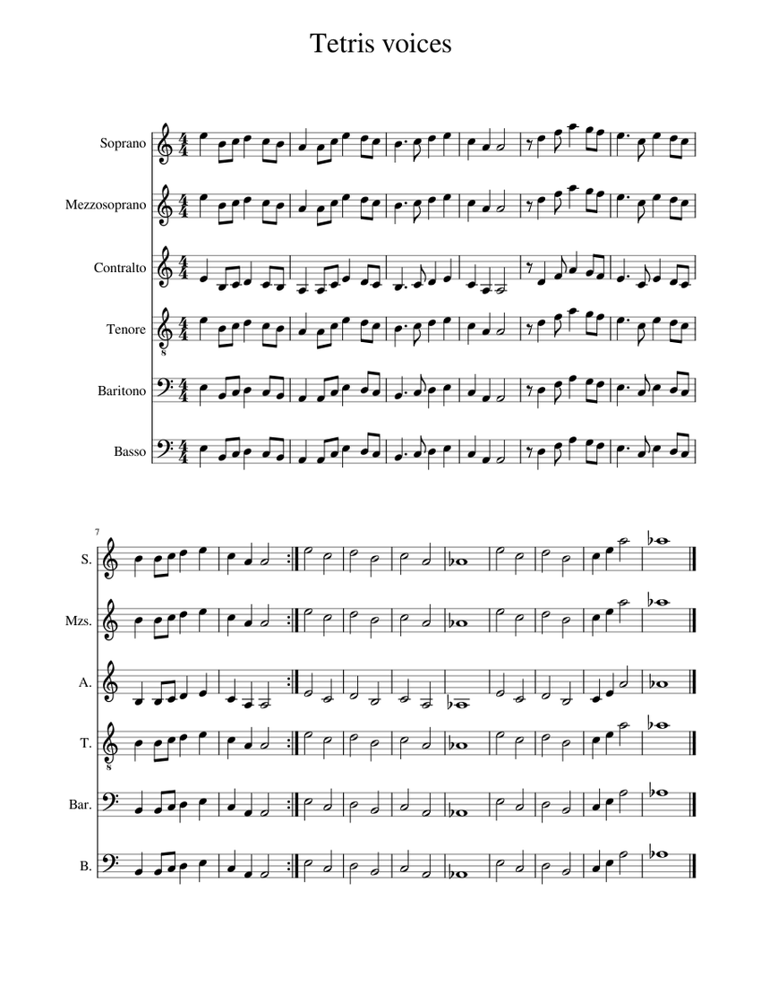 Tetris theme – Misc Computer Games Sheet Music for Soprano, Alto, Tenor ...