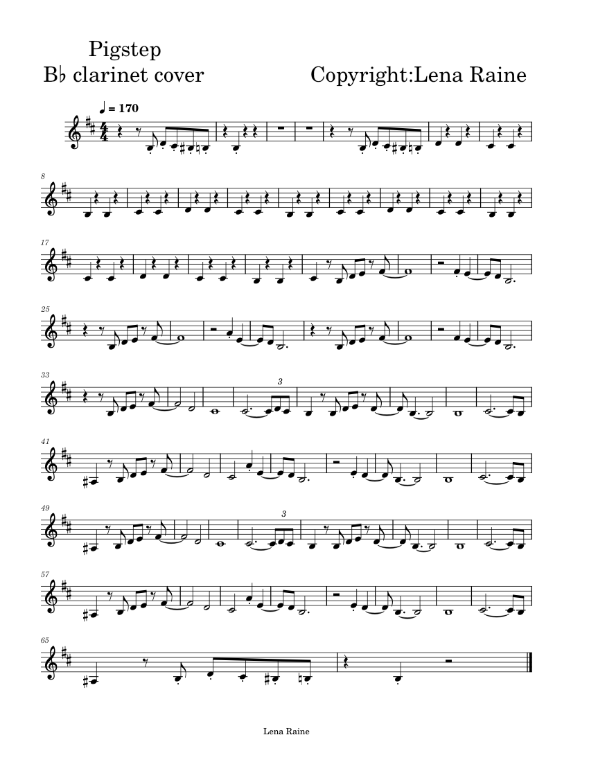 Pigstep – Lena Raine Pigstep for B♭ Clarinet Sheet music for Clarinet ...