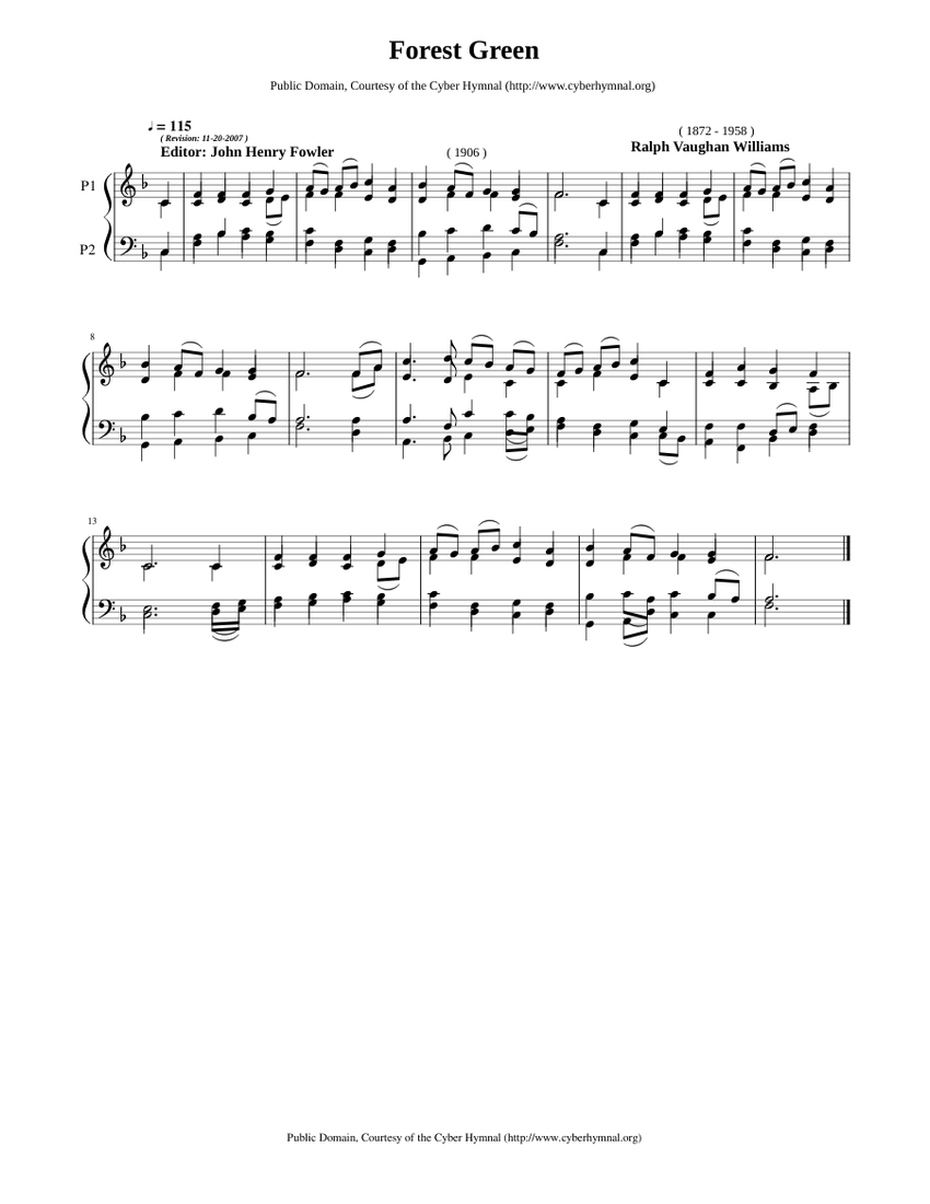 Forest green - Ralph Vaughan Williams Sheet Music for Piano (Piano Duo ...