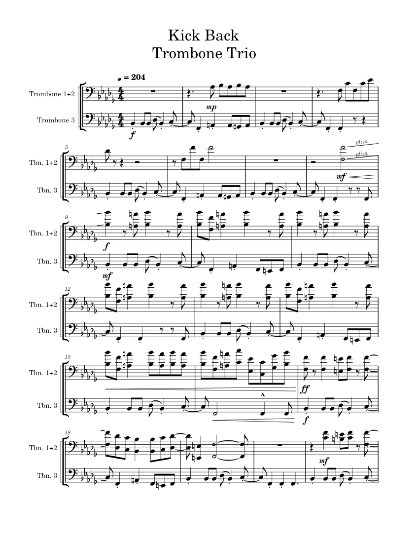KICK BACK – Kenshi Yonezu (米津 玄師) Trombone Trio Sheet Music for ...