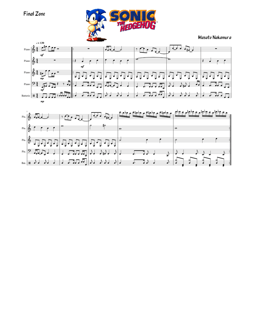 Sonic - Final Zone Sheet Music for Piano, Drum group (Mixed Quintet ...