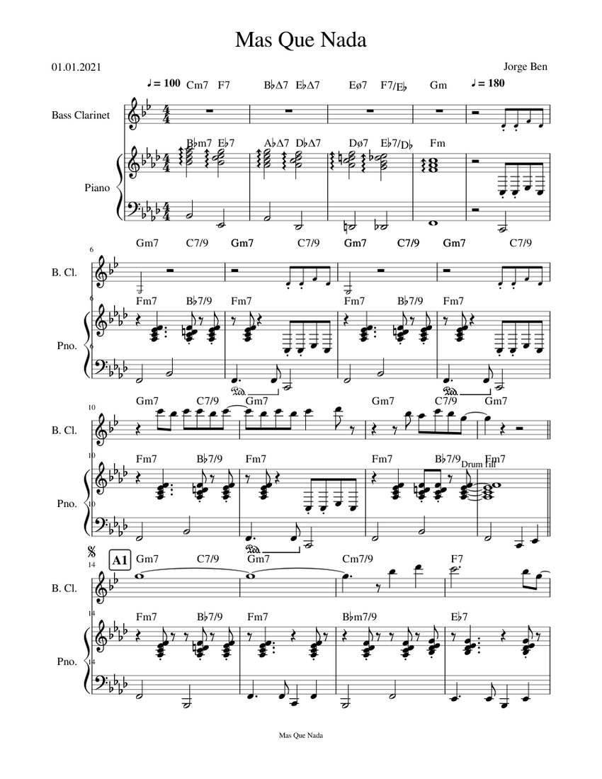 Mas Que Nada by Jorge Ben from Sergio Mendes Sheet Music with Chords ...