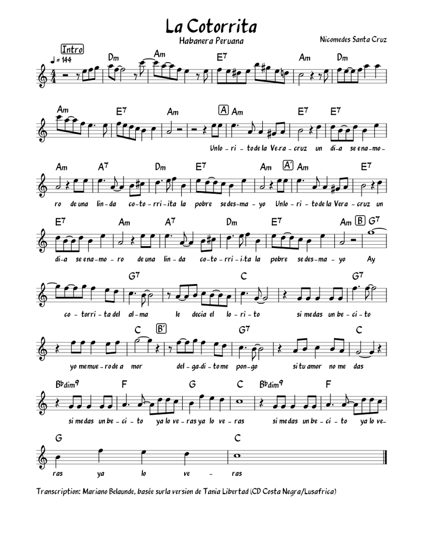 La Cotorrita Sheet Music with Chords for Piano (Solo) easy | MuseScore.com