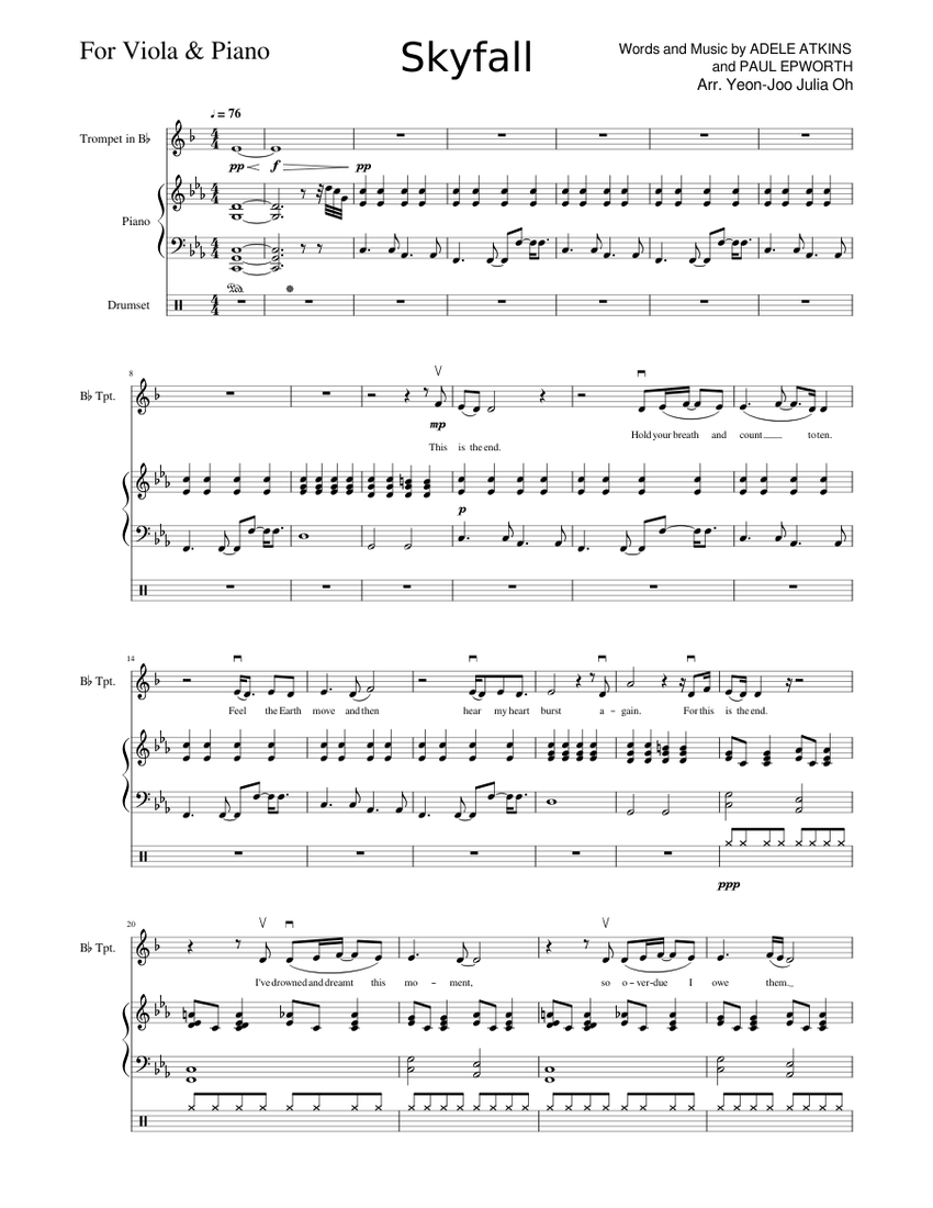 Skyfall Viola Piano transs. trumpet Sheet Music for Piano, Trumpet in b ...
