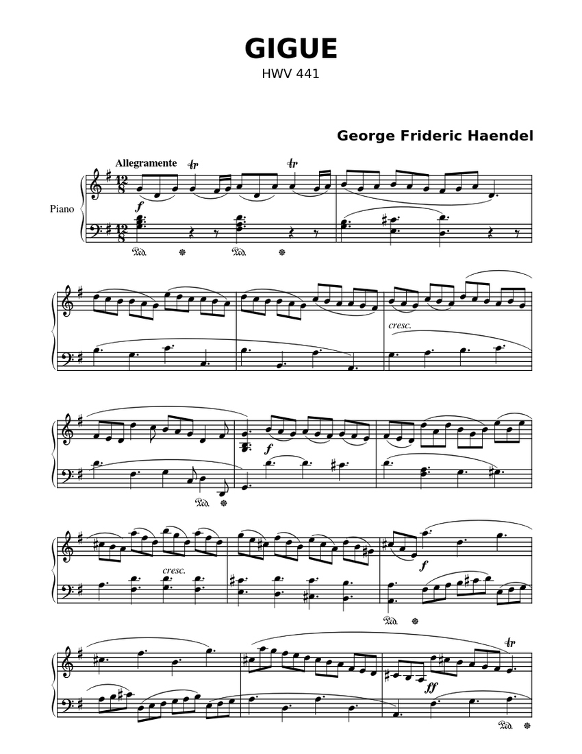 GIGUE (Haendel) Sheet Music for Piano (Solo) | MuseScore.com