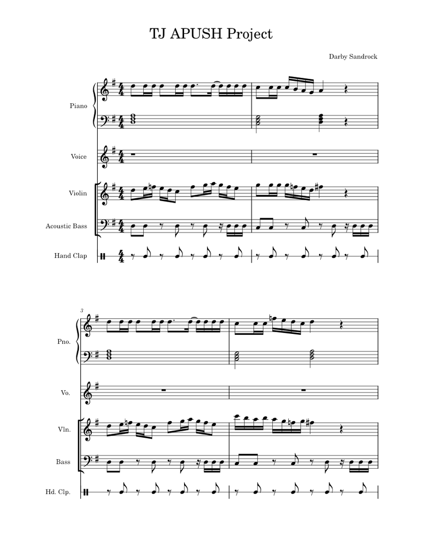 TJ APUSH Project Sheet Music for Piano, Vocals, Violin, Bass guitar ...