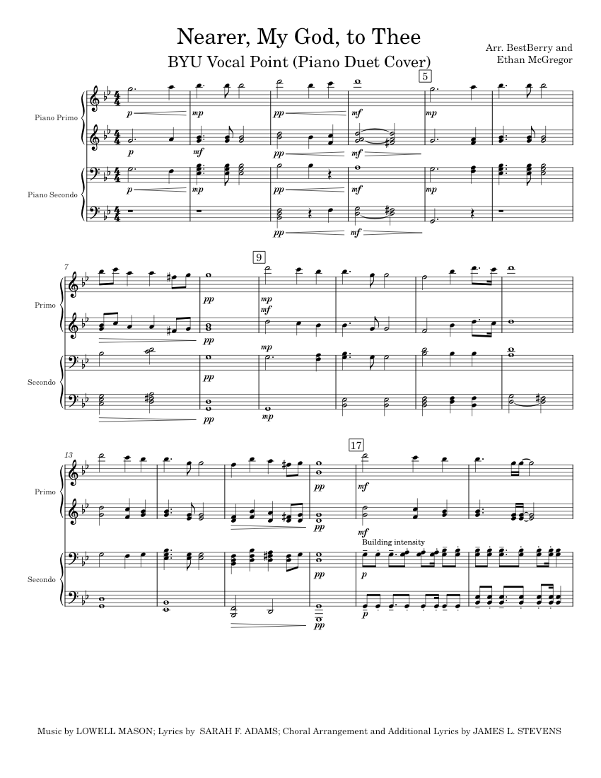 Nearer, My God, to Thee (Piano Duet) - BYU Vocal Point Sheet Music for ...