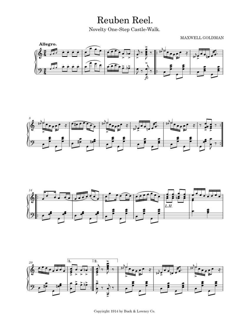 Reuben Reel (1914) Sheet music for Piano (Solo) | Musescore.com