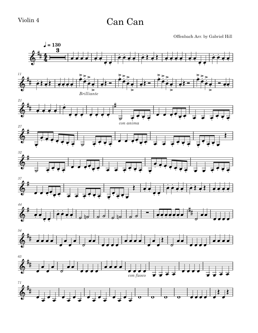 Can-Can – Jacques Offenbach Can Can-Violin 4 Sheet Music for Violin ...