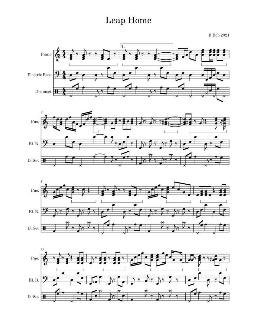Leap Home Sheet music for Piano, Bass guitar, Drum group (Mixed Trio ...