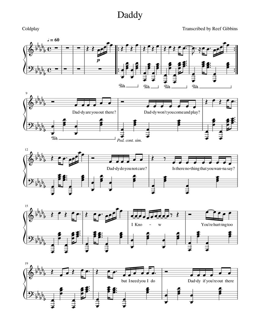 Daddy - Coldplay Sheet Music for Piano (Solo) | MuseScore.com