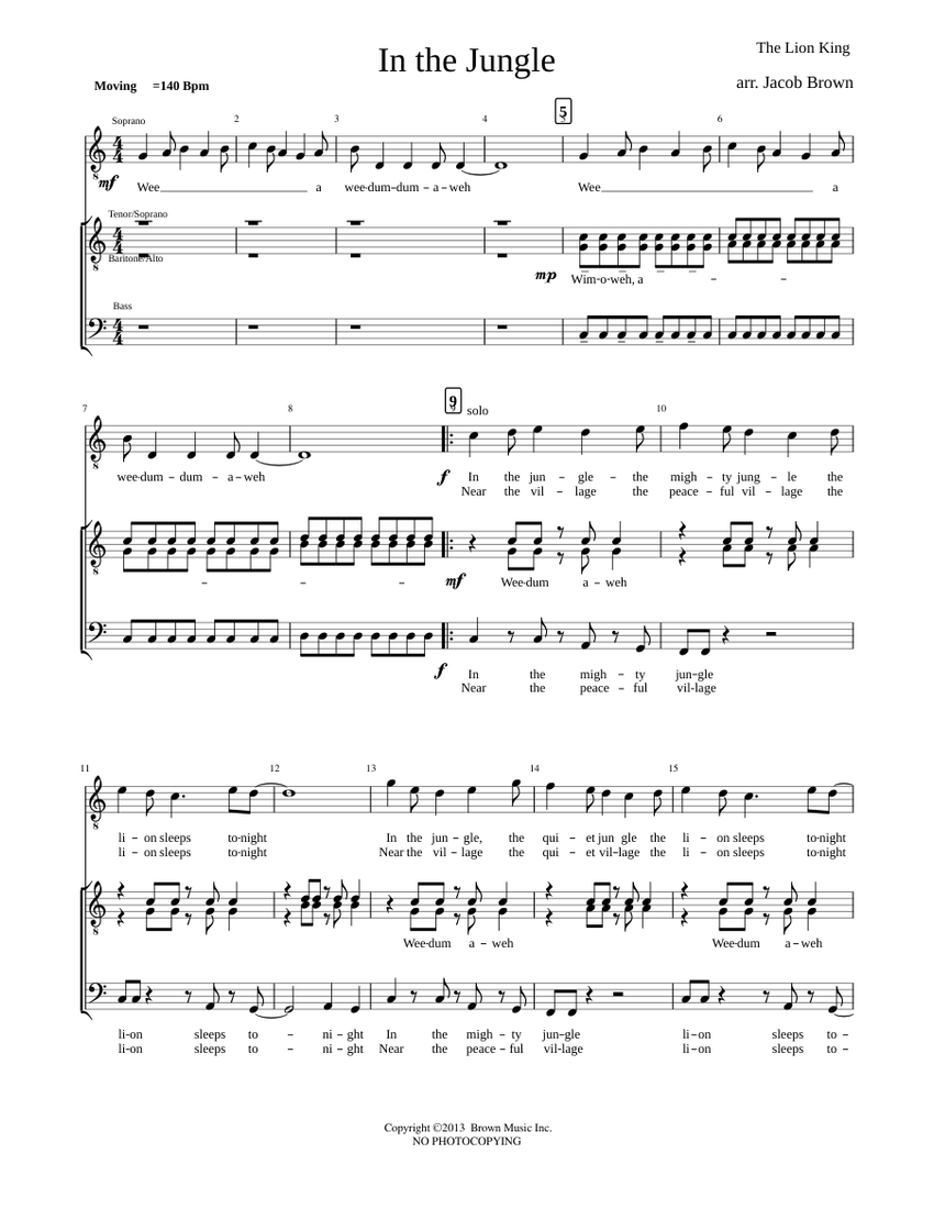 In the Jungle Sheet Music for Tenor, Bass voice, Baritone (Choral ...