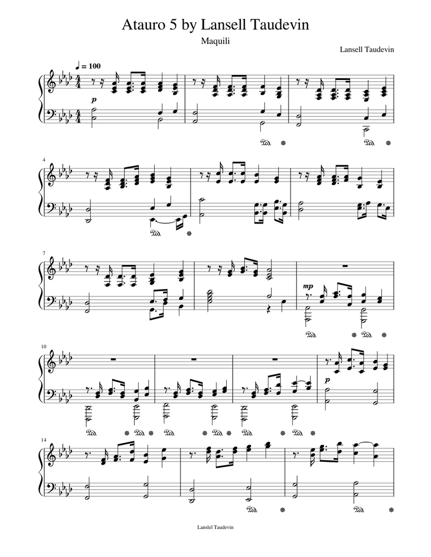 Atauro 5 by Lansell Taudevin Sheet Music for Piano (Solo) | MuseScore.com