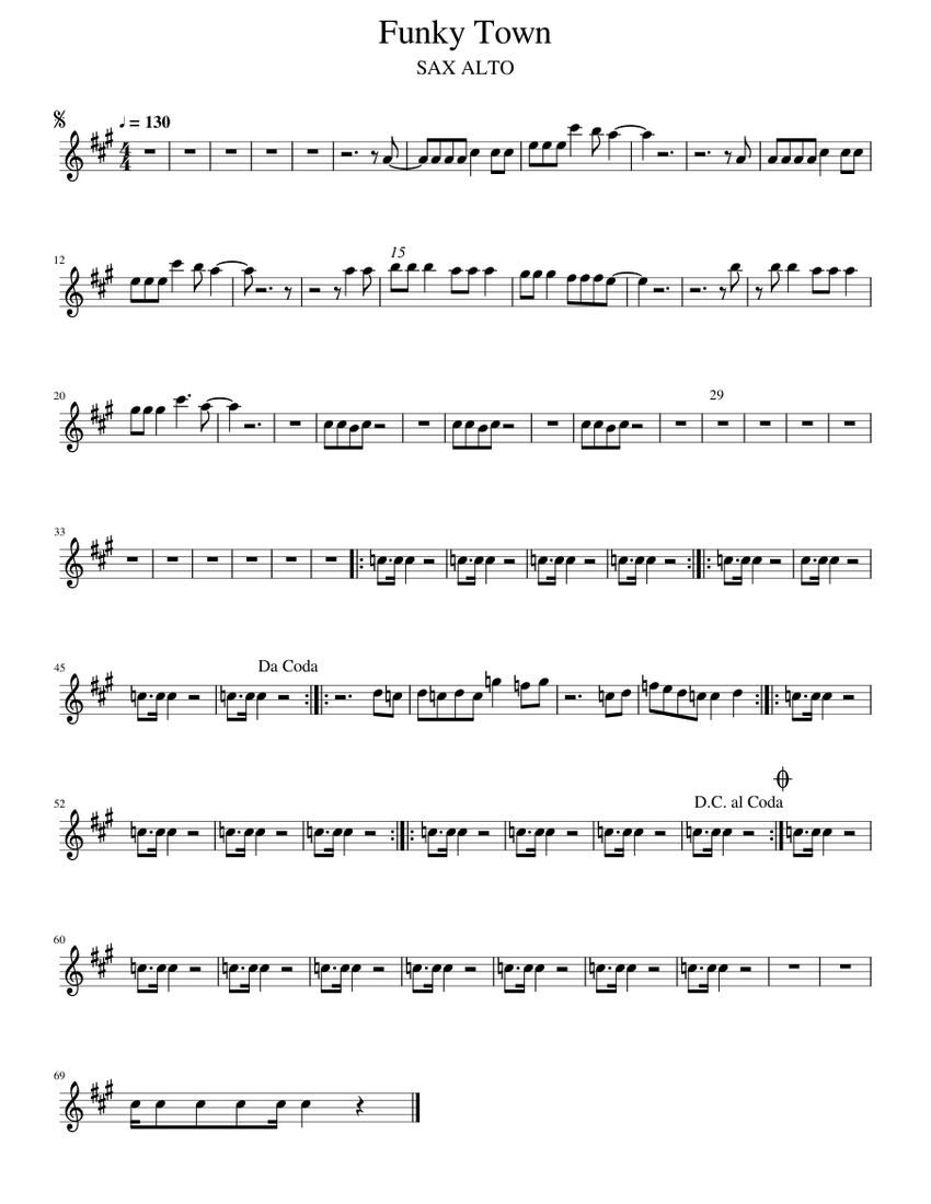 FUNKY TOWN Sheet Music for Saxophone alto (String Orchestra ...