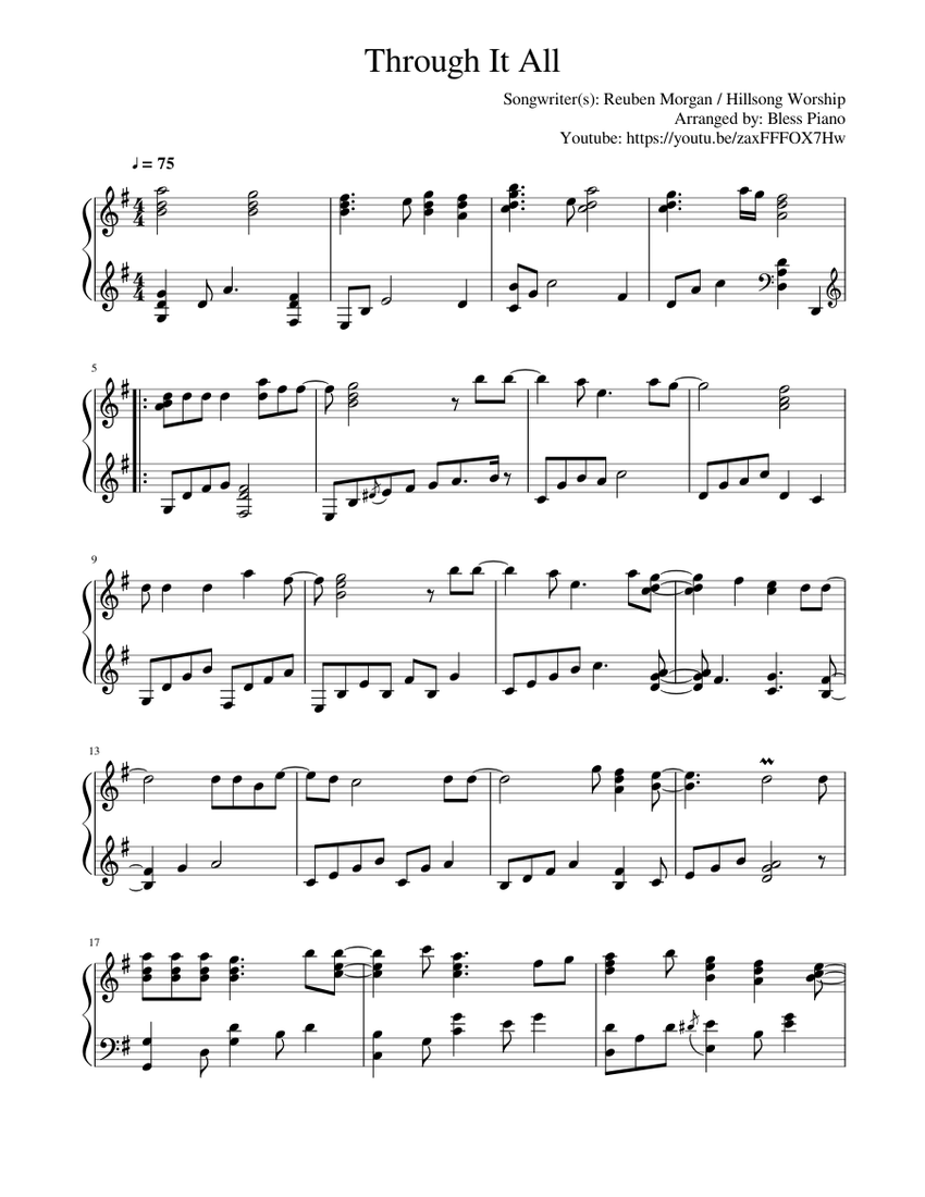 Through It All Sheet Music for Piano (Solo) | MuseScore.com