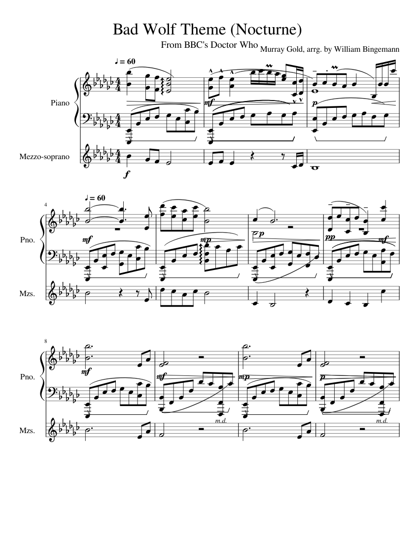 Bad Wolf Theme (In the style of a Chopin Nocturne) With voice Sheet ...