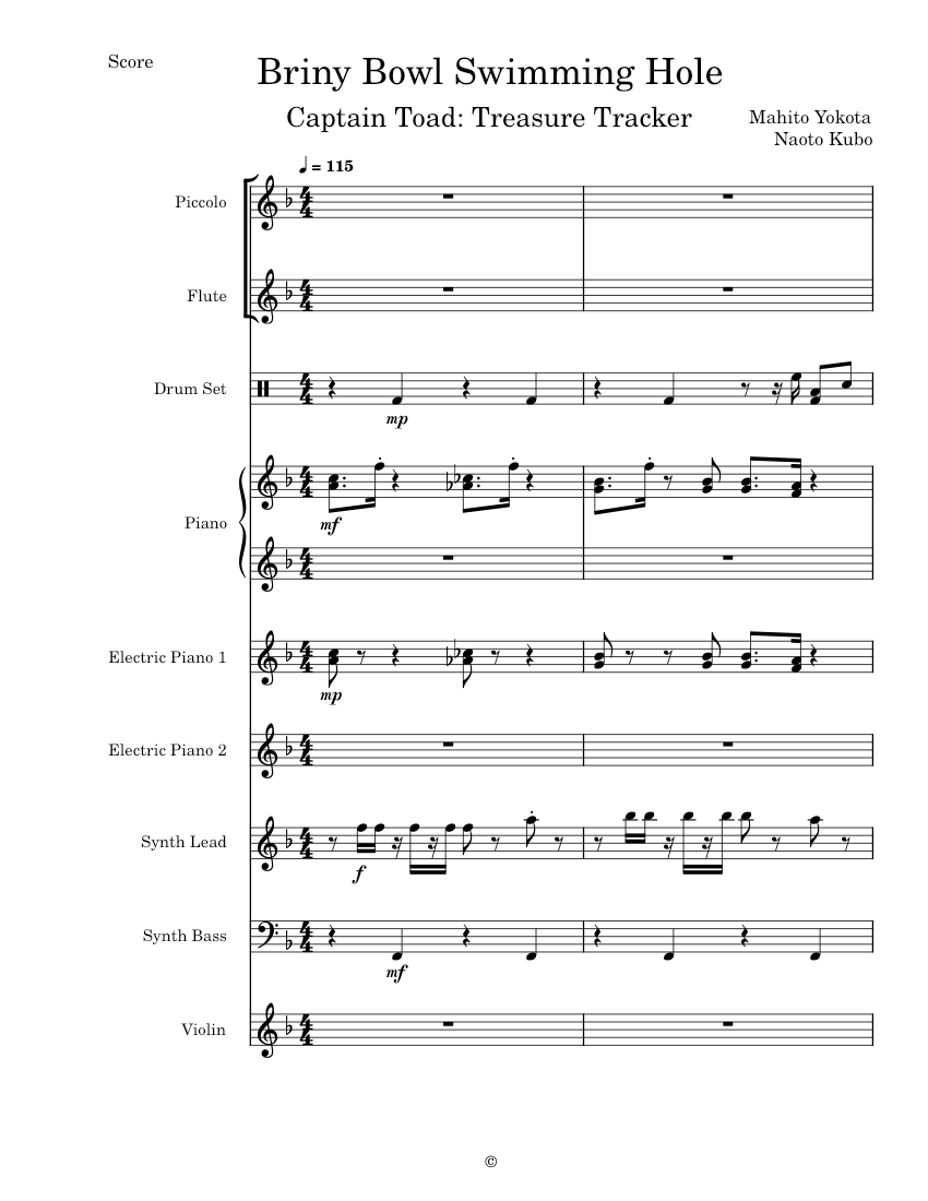 Beach Theme (Captain Toad: Treasure Tracker) - Transcribed Score Sheet ...