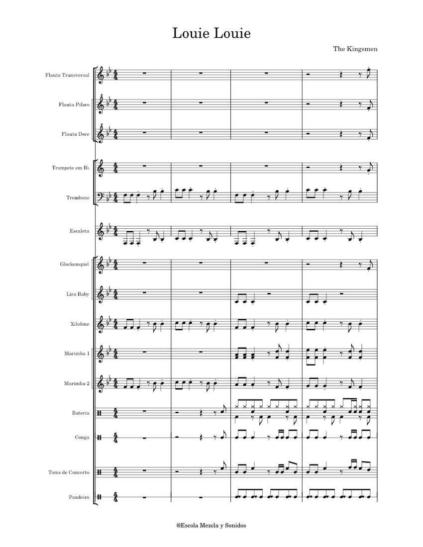 Louie Louie – The Kingsmen Louie Louie - Mezcla y Sonidos Sheet Music ...