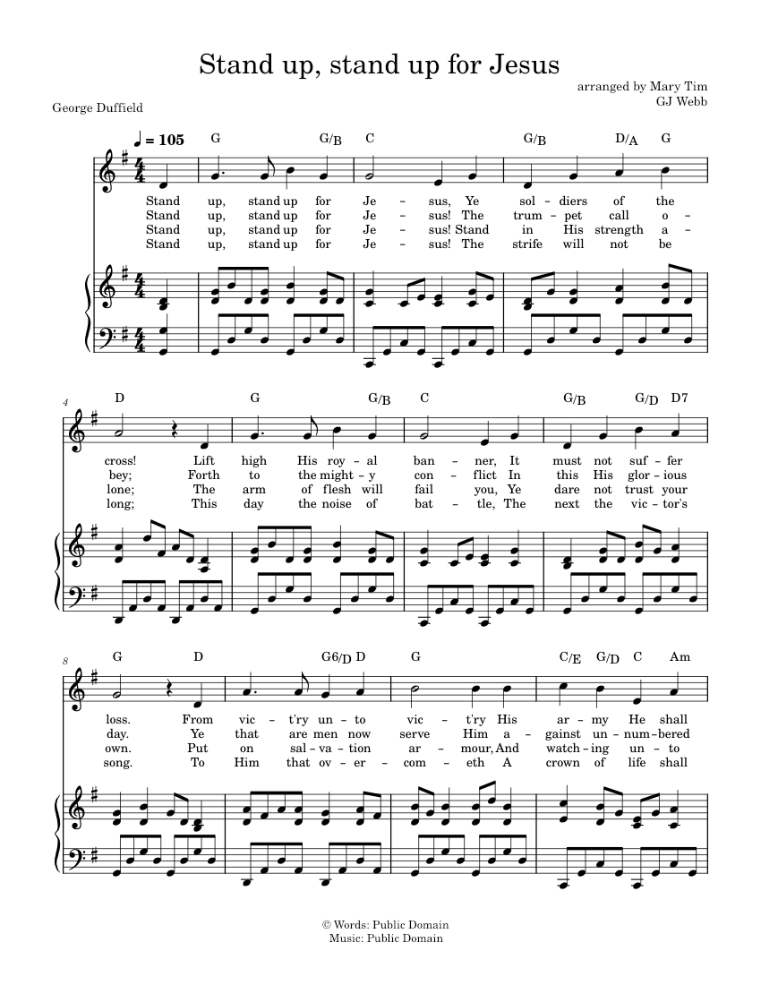 Stand up, stand up for Jesus – George Duffield Sheet Music with Chords ...