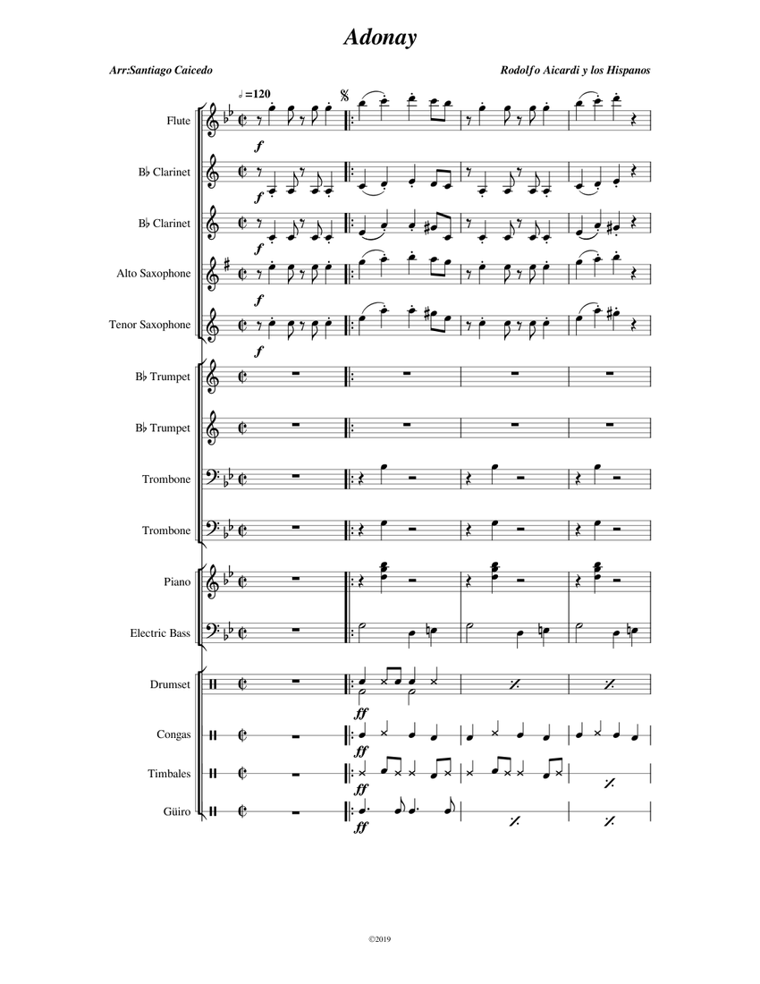 Adonay Rodolfo Aicardi y los Hispanos Sheet Music for Piano, Trombone ...