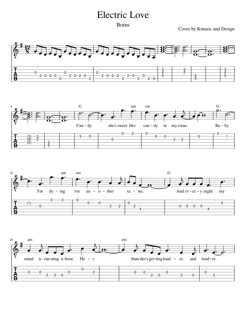 Electric Love - Borns (cover) Sheet music for Guitar (Solo) | Musescore.com
