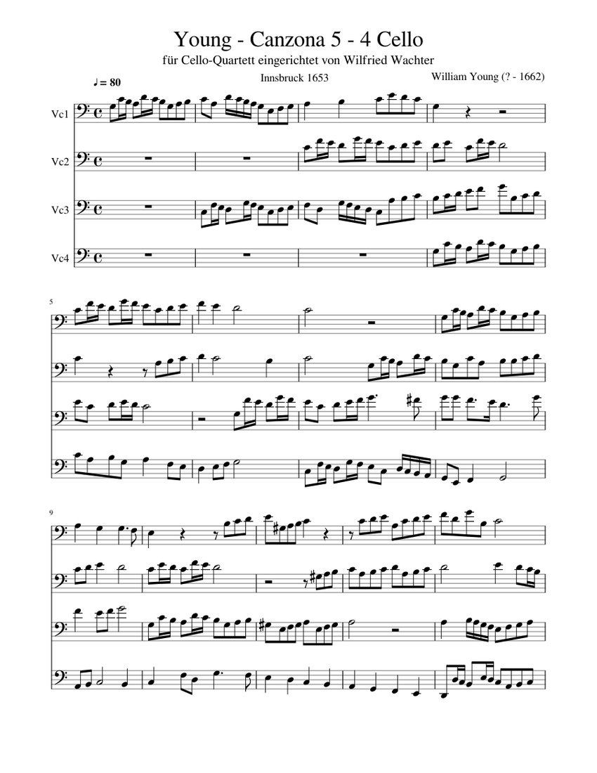 Young - Canzona 5 - 4 Cello Sheet music for Cello (Mixed Quartet ...