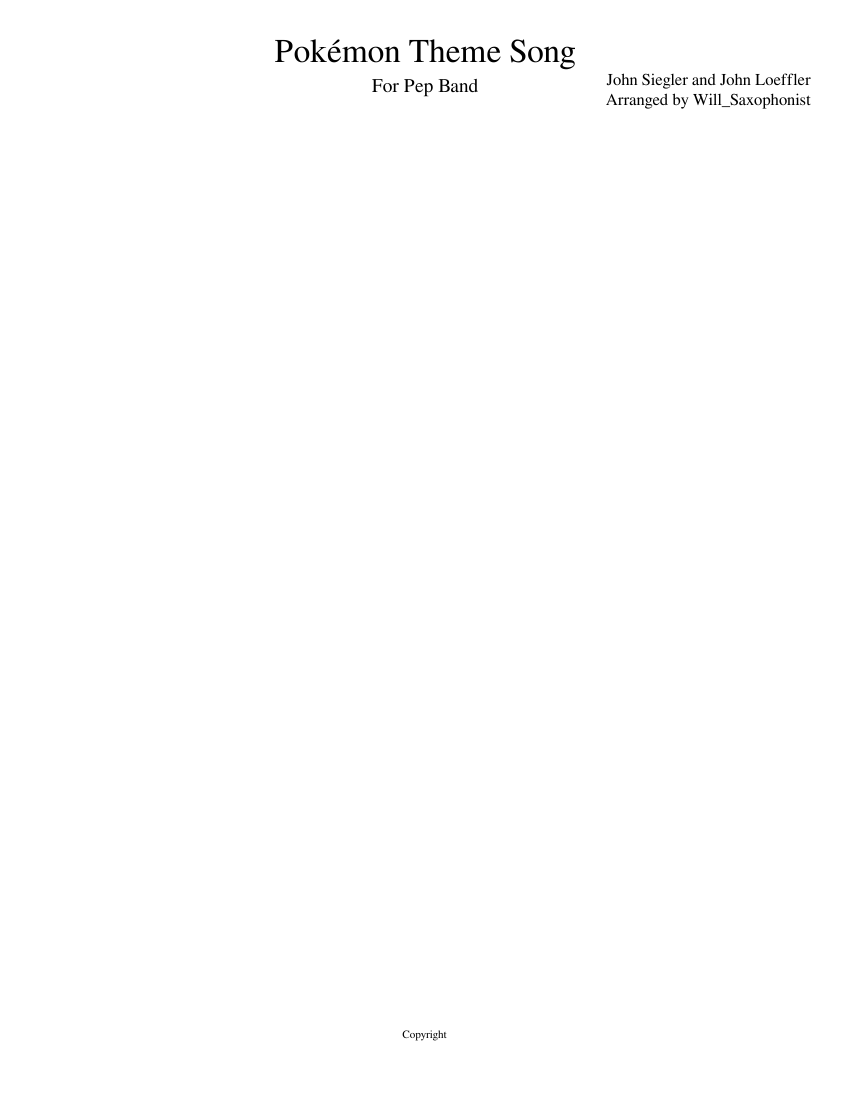 Pokémon Theme Song Sheet Music for Trombone, Euphonium, Tuba, Flute ...