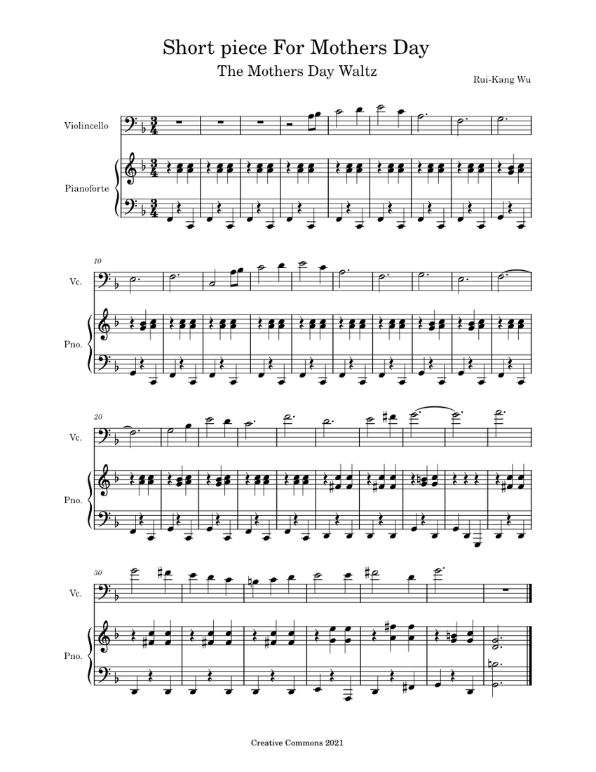 Short Song For Mothers Day Sheet music for Piano, Cello (Mixed Duet ...