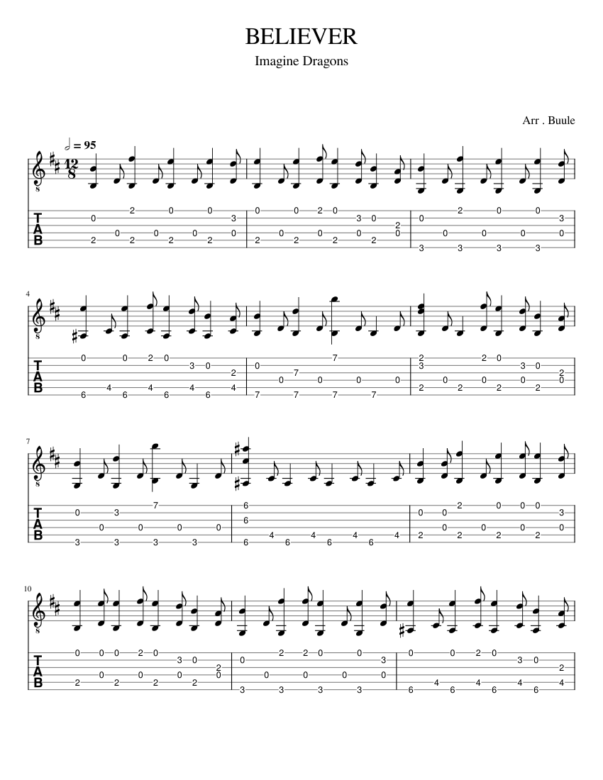 Believer – Imagine Dragons Believer Sheet music for Guitar (Solo ...